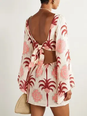 Johanna Ortiz Wave After Wave Cutout Linen Mini Dress - Multi