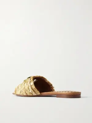 Dolce & Gabbana Embellished Braided Raffia Slides - Neutrals