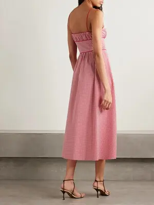 DÔEN Belline Bow-detailed Gingham Recycled-seersucker Midi Dress