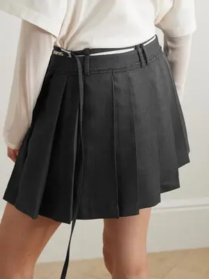 Acne Studios Belted Asymmetric Pleated Mini Skirt - Gray - 40% Off