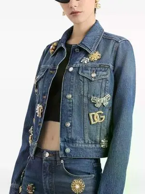 Dolce & Gabbana Denim Jacket With Brooch Embellishments - Blue
