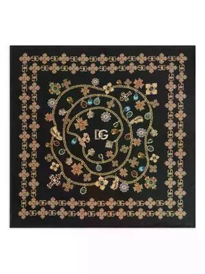 Dolce & Gabbana Embroidered Floral Silk Scarf - Black