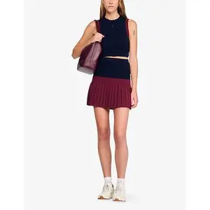 Sandro Knitted Mini Skirt With Pleated Hem