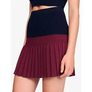 Sandro Knitted Mini Skirt With Pleated Hem