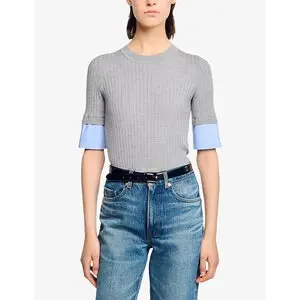 Sandro Cropped Wool And Cashmere-blend Jumper
