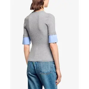 Sandro Cropped Wool And Cashmere-blend Jumper