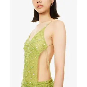 kardashian green dress Lavinia Backless Fringe Mini Dress | Jaded London main image 1