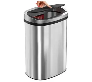 ITOUCHLESS 13-gallon Stainless Steel Push Trash Can With Lid - Silver