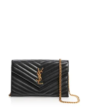 Saint Laurent Cassandre Matelasse Chain Wallet - Nero Lambskin/gold