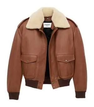 Saint Laurent Shearling Collar Leather Jacket