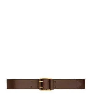 Saint Laurent Leather Double-pin Belt - Beige