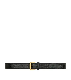 Saint Laurent Leather Crocodile-embossed Belt - Black