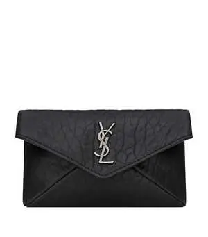 Saint Laurent Monogram Crocodile Effect Envelope Card Holder - Black