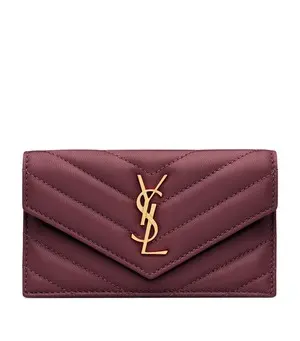 Saint Laurent Lambskin Cassandre Fragments Flap Card Holder - Burgundy