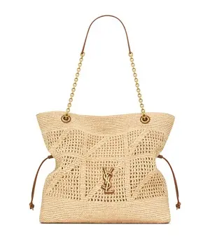Saint Laurent Jamie Raffia Shopper Bag - Beige