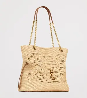 Saint Laurent Jamie Raffia Shopper Bag - Beige