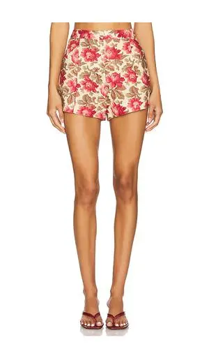 Posse Rosalie Floral Linen Shorts - Red
