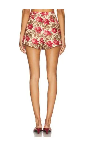 Posse Rosalie Floral Linen Shorts - Red