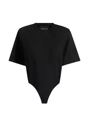 Manière De Voir Sculpting Shoulder Pad T-shirt Bodysuit - Black