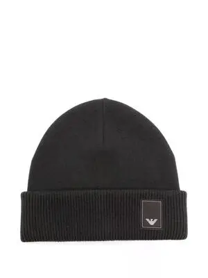 Emporio Armani Logo-plaque Ribbed Beanie - Grey