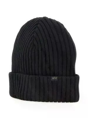 Paul & Shark Ribbed Wool Beanie - Black