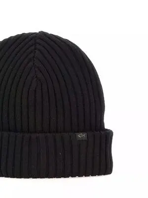 Paul & Shark Ribbed Wool Beanie - Black