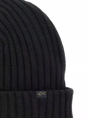 Paul & Shark Ribbed Wool Beanie - Black