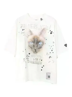 Mihara Yasuhiro Cat-print Embellished T-shirt - White