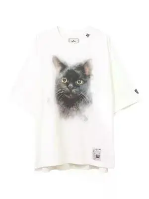 Mihara Yasuhiro Cat-print Text-back T-shirt - White