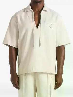 Manière De Voir Norbert Open Collar Textured Drawstring Shirt