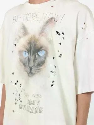 Mihara Yasuhiro Cat-print Distressed T-shirt - White
