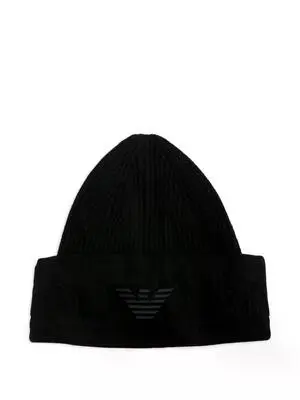 Emporio Armani Logo-embroidered Ribbed Beanie - Black