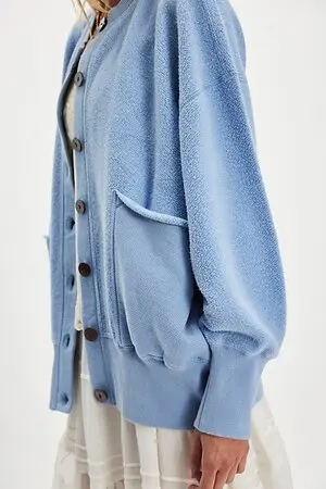 Free People Kit Textured Fleece Sweatshirt - Cashmere Blue