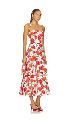 MILLY Floral Tiered Midi Dress