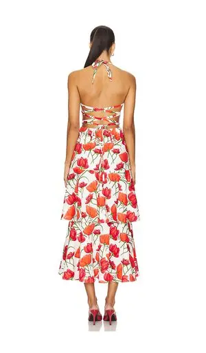 MILLY Floral Tiered Midi Dress