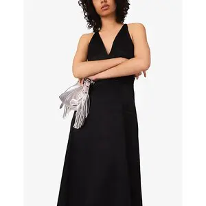 Maje V-neck Braided-back Satin Maxi Dress
