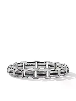 David Yurman Sterling Diamond Deco Bevelled Link Bracelet - Silver