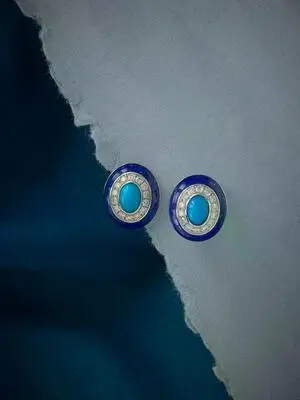 LILY GABRIELLA 18k White Gold, Lapis Lazuli, Turquoise, And Diamond Earrings