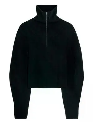 LEMAIRE Ribbed-knit Half-zip Sweater - Black