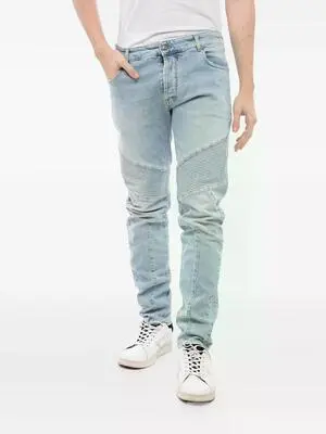 Balmain Light-wash Tapered Biker Jeans - Blue