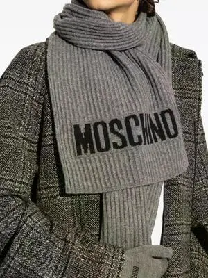 Moschino Intarsia Knit Logo Ribbed Scarf