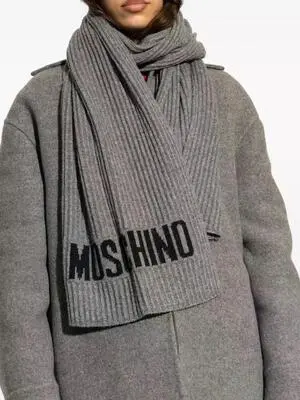Moschino Intarsia Knit Logo Ribbed Scarf