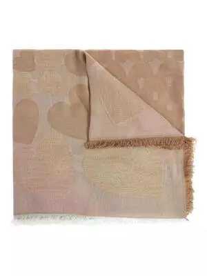 Moschino Heart-pattern Fringed Scarf - Neutrals