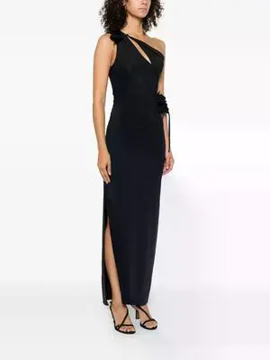 Coperni One-shoulder Flower-embellished Maxi Dress - Black