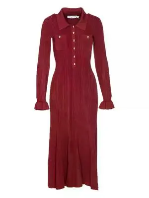 SELF-PORTRAIT Ribbed Button-front Dress - Red