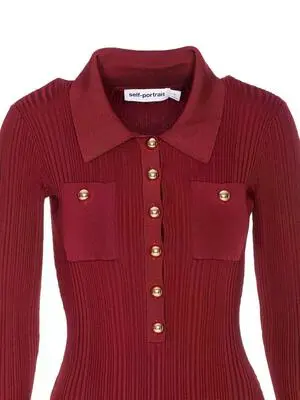 SELF-PORTRAIT Ribbed Button-front Dress - Red