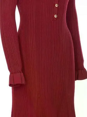 SELF-PORTRAIT Ribbed Button-front Dress - Red