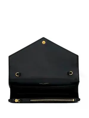 Saint Laurent Lambskin Chevron Quilted Envelope Chain Wallet - Black