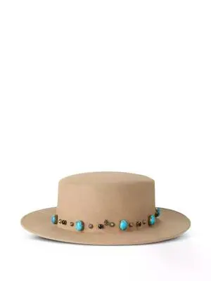 MAISON MICHEL Logo-plaque Wide Brim Hat - Neutrals