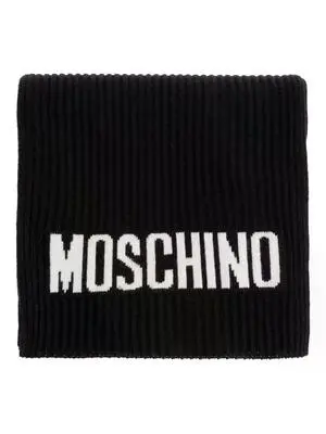 Moschino Ribbed Logo Scarf - Black